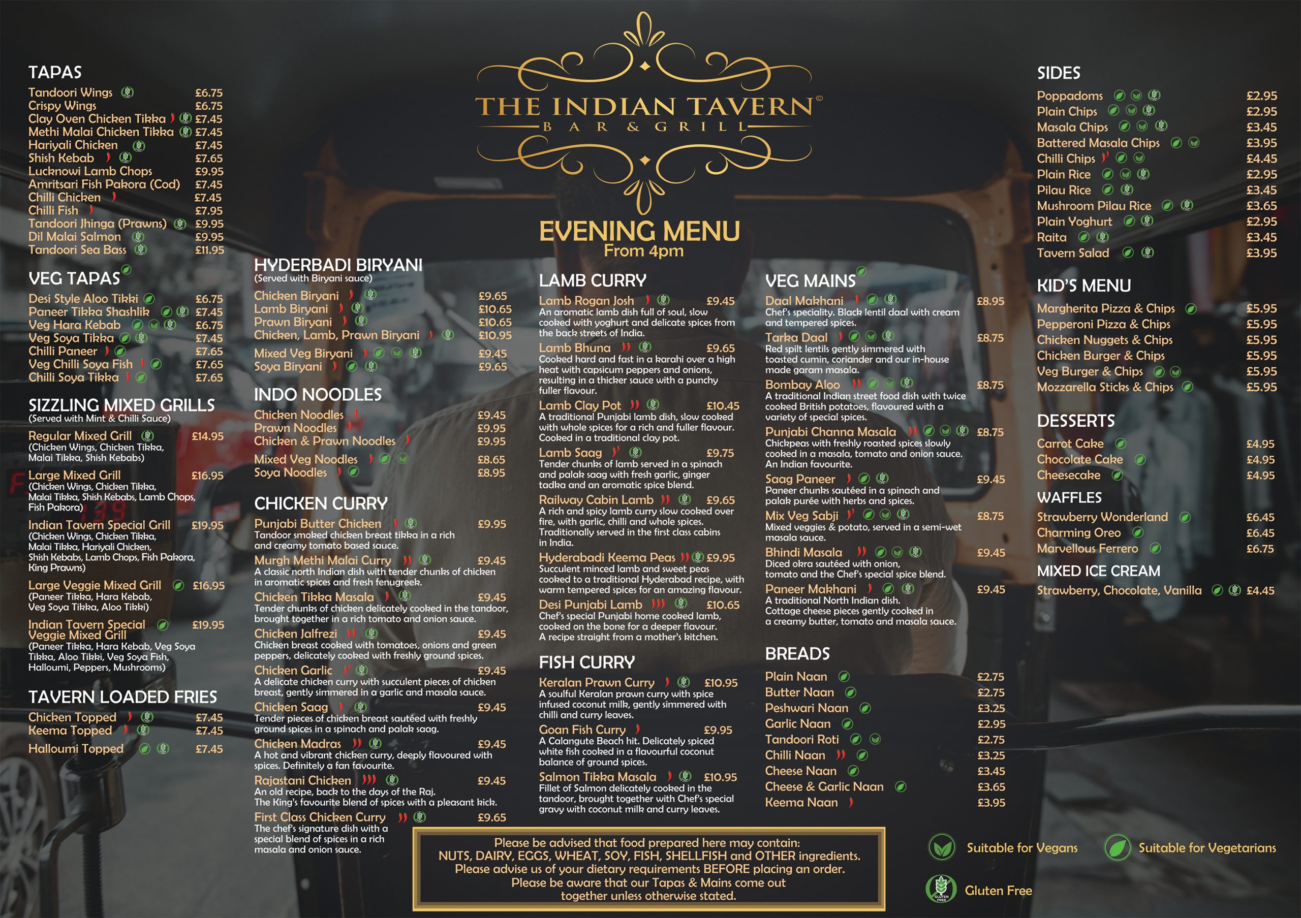 Evening Menu - The Indian Tavern